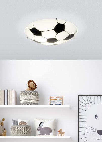 Eglo JUNIOR 1 White & Black Glass Football Ceiling Light - Elesi
