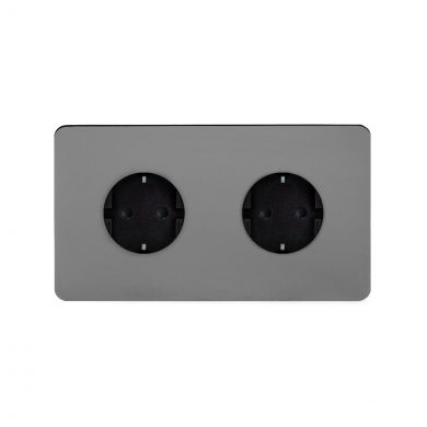 Double Schuko Socket Polished Chrome Flat Plate 16A 2 Gang Euro Socket ...