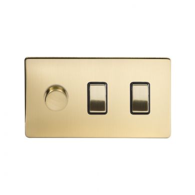 Soho Lighting Brushed Chrome & Black 3 Gang Light Switch with 1 dimmer ...