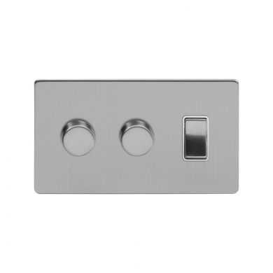 Soho Lighting Brushed Chrome & White 3 Gang Light Switch with 1 dimmer ...
