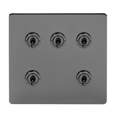 Black Nickel Flat Plate 5 Gang Toggle Switch | 5 Screwless Toggle - Elesi