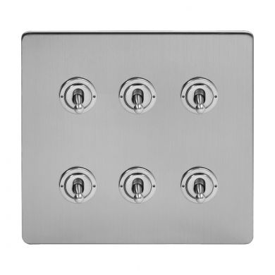 Brushed Chrome Flat Plate 8 Gang Toggle Switch | 8 Gang Screwless ...