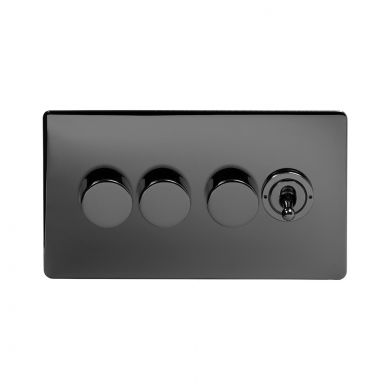Black Nickel Flat Plate 4 Gang Switch with 3 Dimmers | 4 Gang dimmer ...