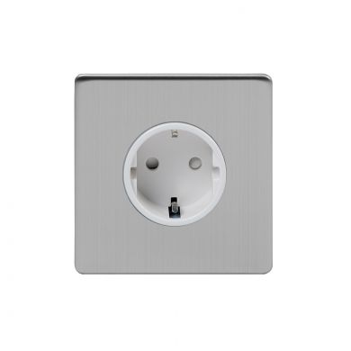 Single Schuko Socket Polished Chrome Flat Plate 16A 1 Gang Euro Socket ...