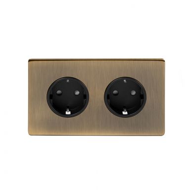 Double Schuko Socket Brushed Brass 16A 2 Gang Euro Socket Wht Ins ...