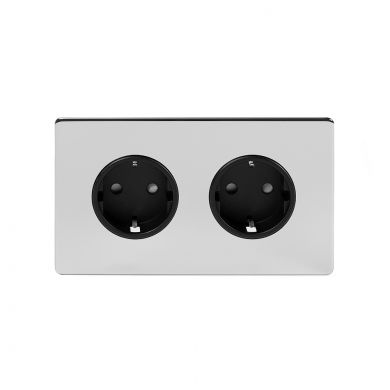 Double Schuko Socket Polished Chrome Traditional Plate 16A 2 Gang Euro ...