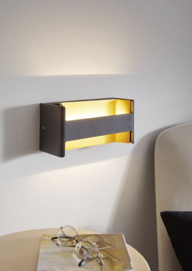 Eglo FELONICHE Matte Black & Gold Box Up Down Wall Light - 98545 - Elesi