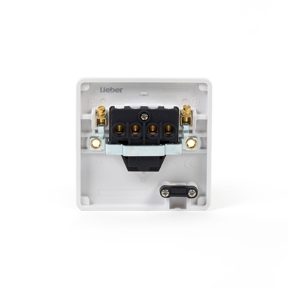 White Plastic 1 Gang 20 Amp Double Pole Switch with flex outlet - Elesi