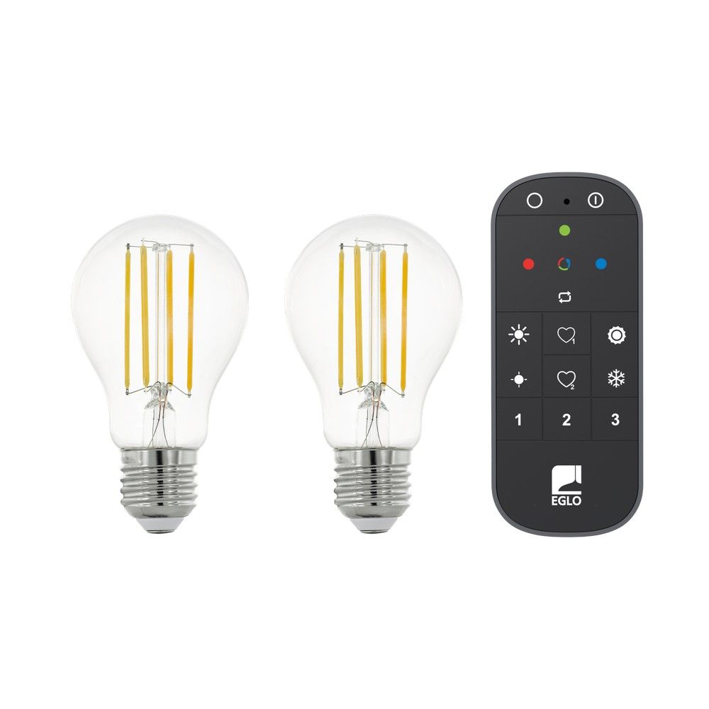 Eglo LEDE27 Clear A60 Smart Remote Control LED Bulb 6W 4000K 2 Pack - Elesi