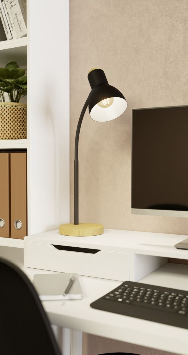 Eglo VERADAL Matte Black & Wood Adjustable Desk Light - Elesi