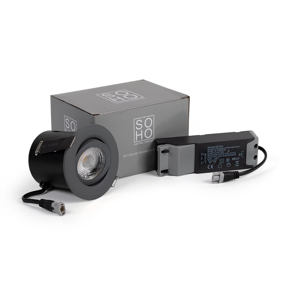 Graphite Grey Tiltable Adjustable 2.8k Fire Rated LED 6W IP44 Dimmable ...