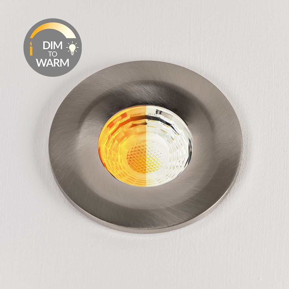 Brushed Chrome CCT Dim To Warm LED Downlight Fire Rated IP65 - Elesi