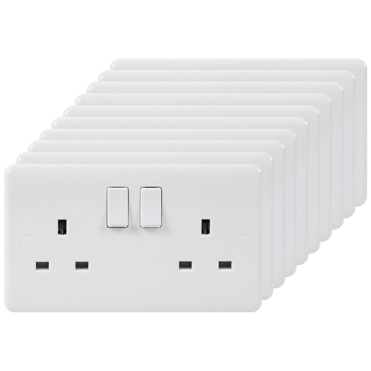 10 Pack White Double Socket | White Plastic 13A 2 Gang double Pole ...