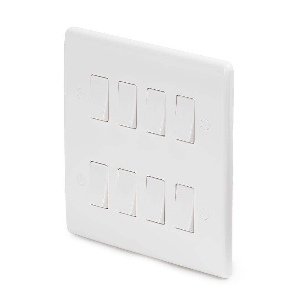 Lieber Silk White 8 Gang Grid Switch Plate | 8 Gang Switch Panel - Elesi