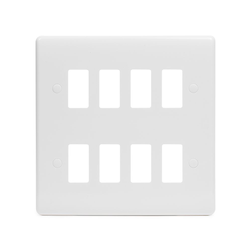 Lieber Silk White 8 Gang Grid Switch Plate | 8 Gang Switch Panel - Elesi