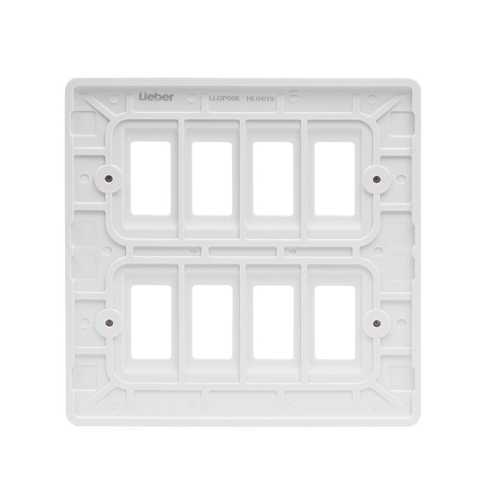 Lieber Silk White 8 Gang Grid Switch Plate | 8 Gang Switch Panel - Elesi