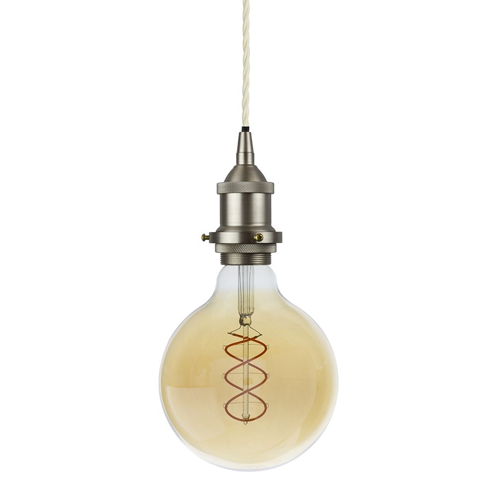 Soho Lighting Brushed Chrome Decorative Bulb Holder with Cream Twisted ...