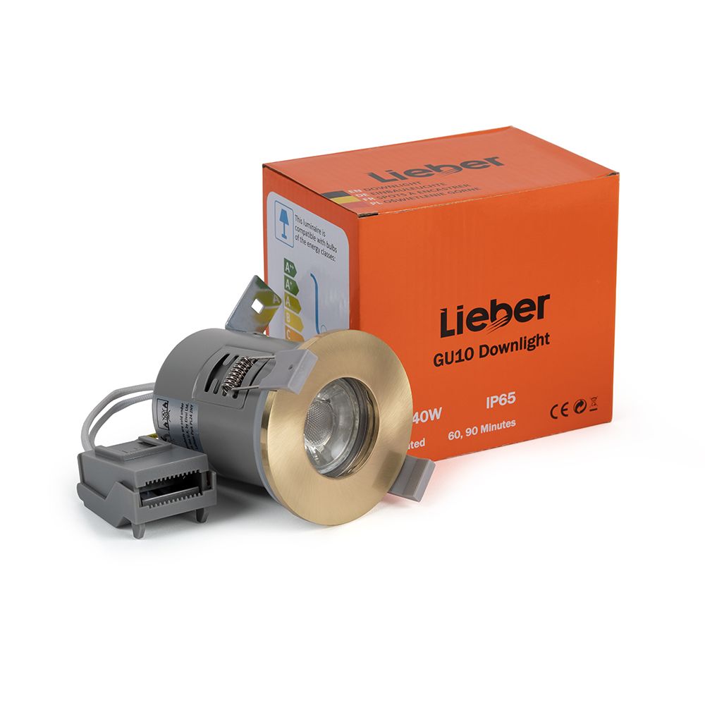 Lieber Brushed brass GU10 Fire rated IP65 downlight - Elesi