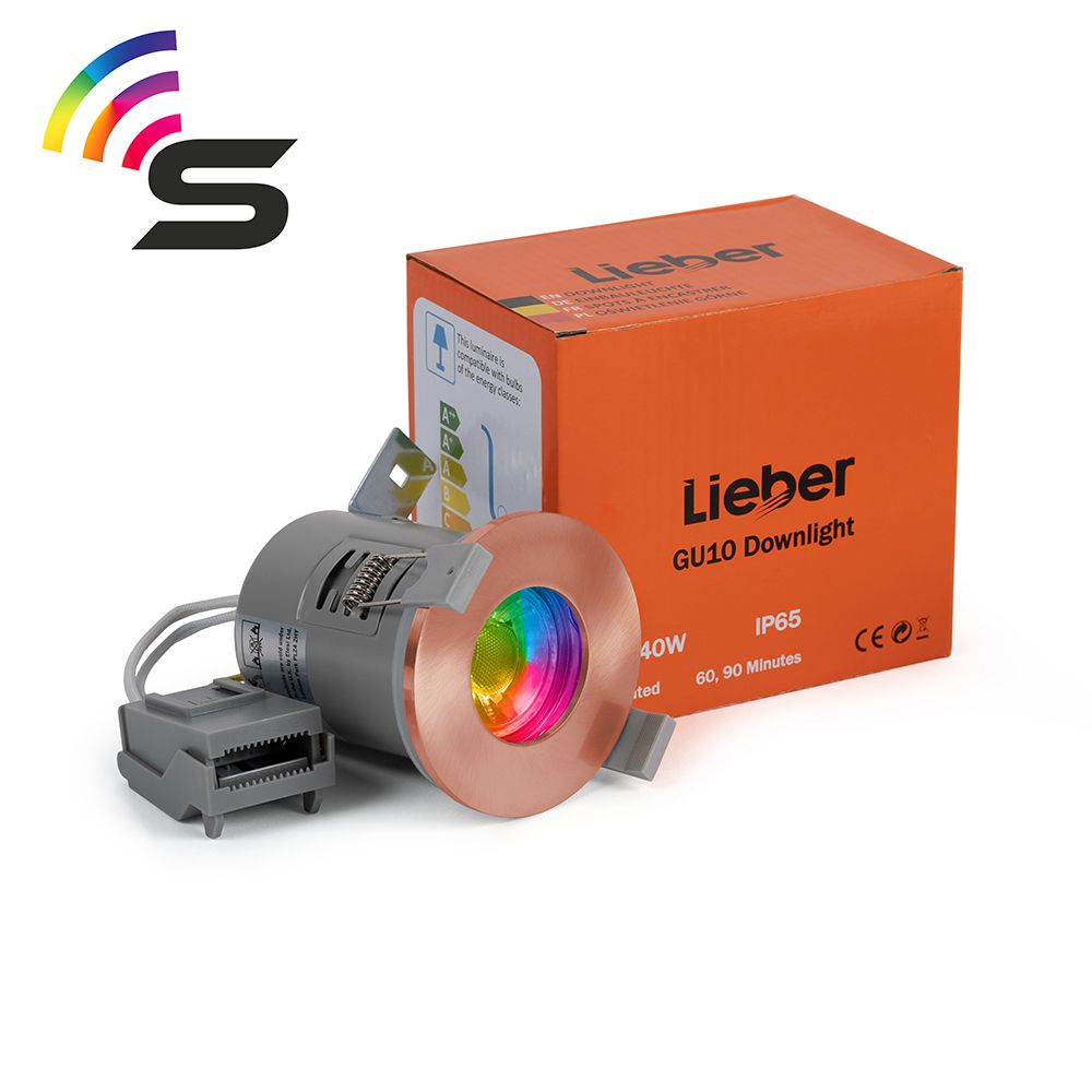 Lieber Rose Gold IP65 Fire Rated Colour Changing Smart Downlight - Elesi