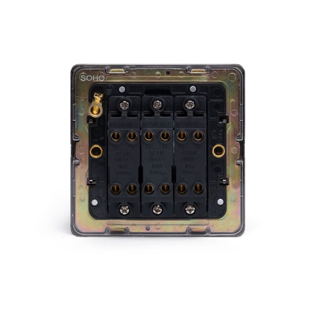 Soho Lighting Bronze 10A 3 Gang Intermediate Switch Black Inserts ...
