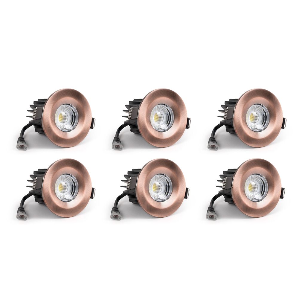 6 Pack - Antique Copper CCT Fire Rated LED Dimmable 10W IP65 Downlight ...