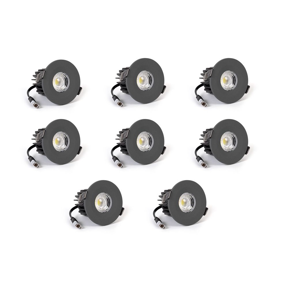 8 Pack - Graphite Grey CCT Fire Rated LED Dimmable 10W IP65 Downlight ...