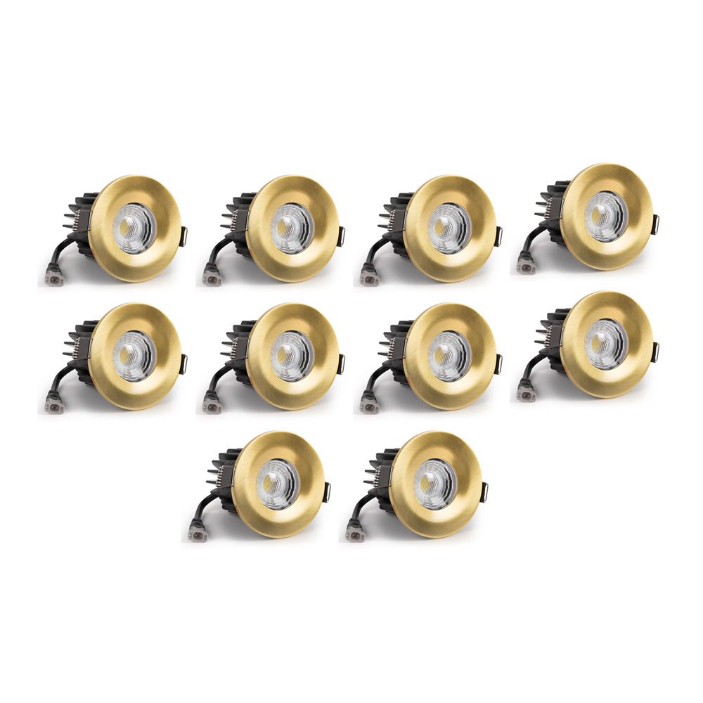 10 Pack - Brushed Gold CCT Fire Rated LED Dimmable 10W IP65 Downlight ...