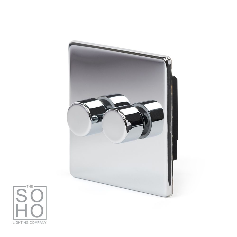Polished Chrome 2 Gang Dimmer Switch | 2 Gang 2 Way Trailing Dimmer ...