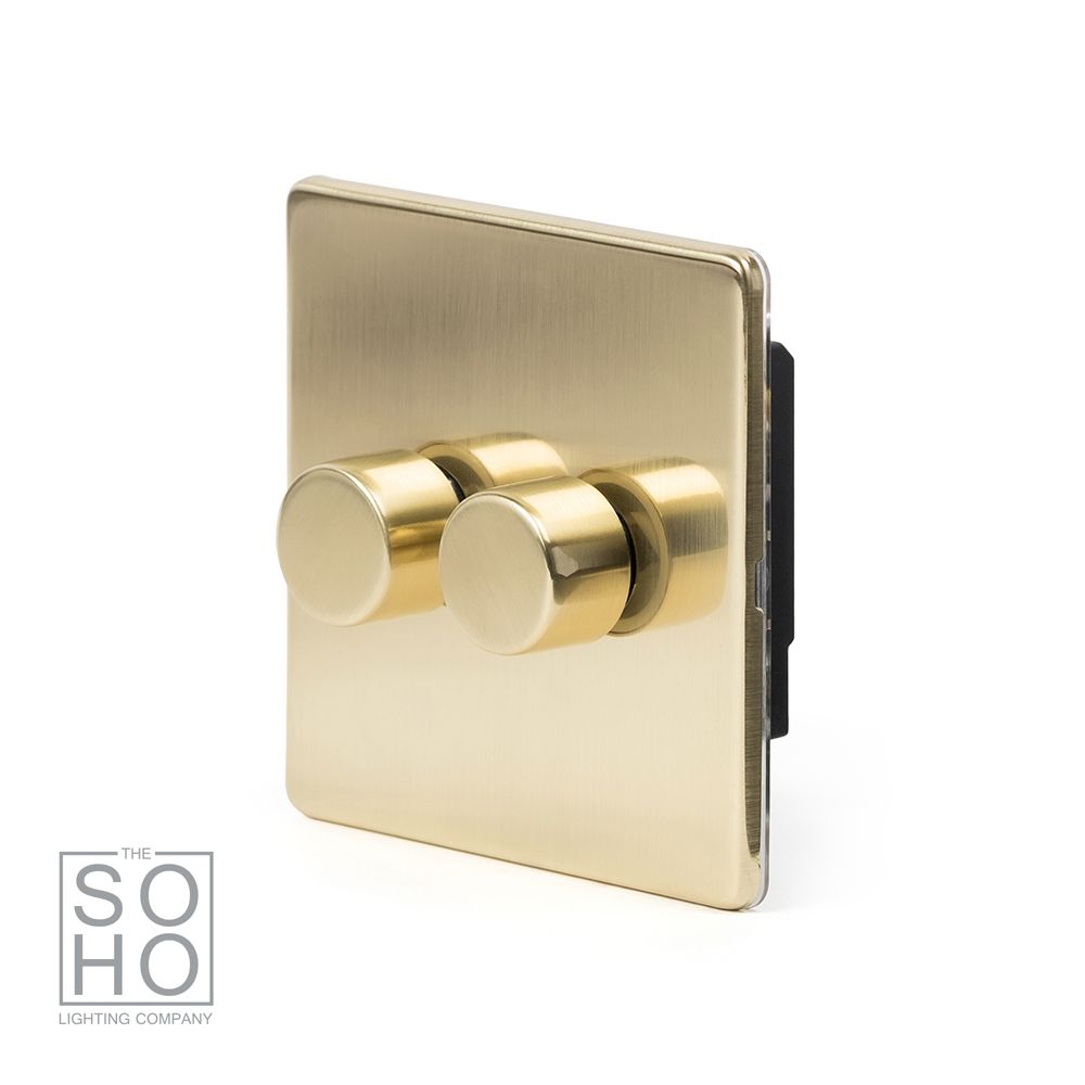 Soho Lighting Brushed Brass 2 Gang 2 LED Dimmer Switch - Elesi