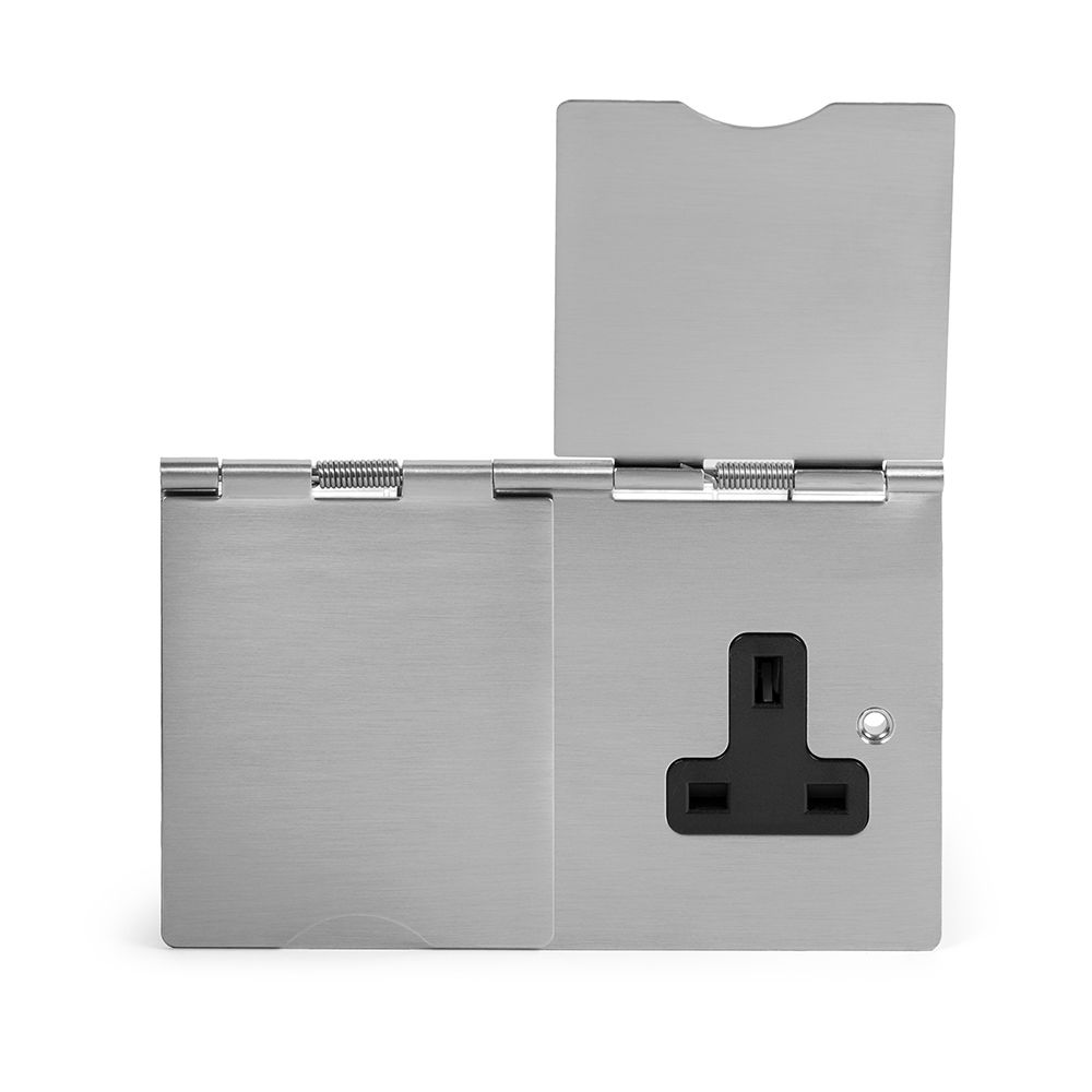 Brushed Chrome and Black Floor Socket | 13A 2Gang Floor Socket - Elesi
