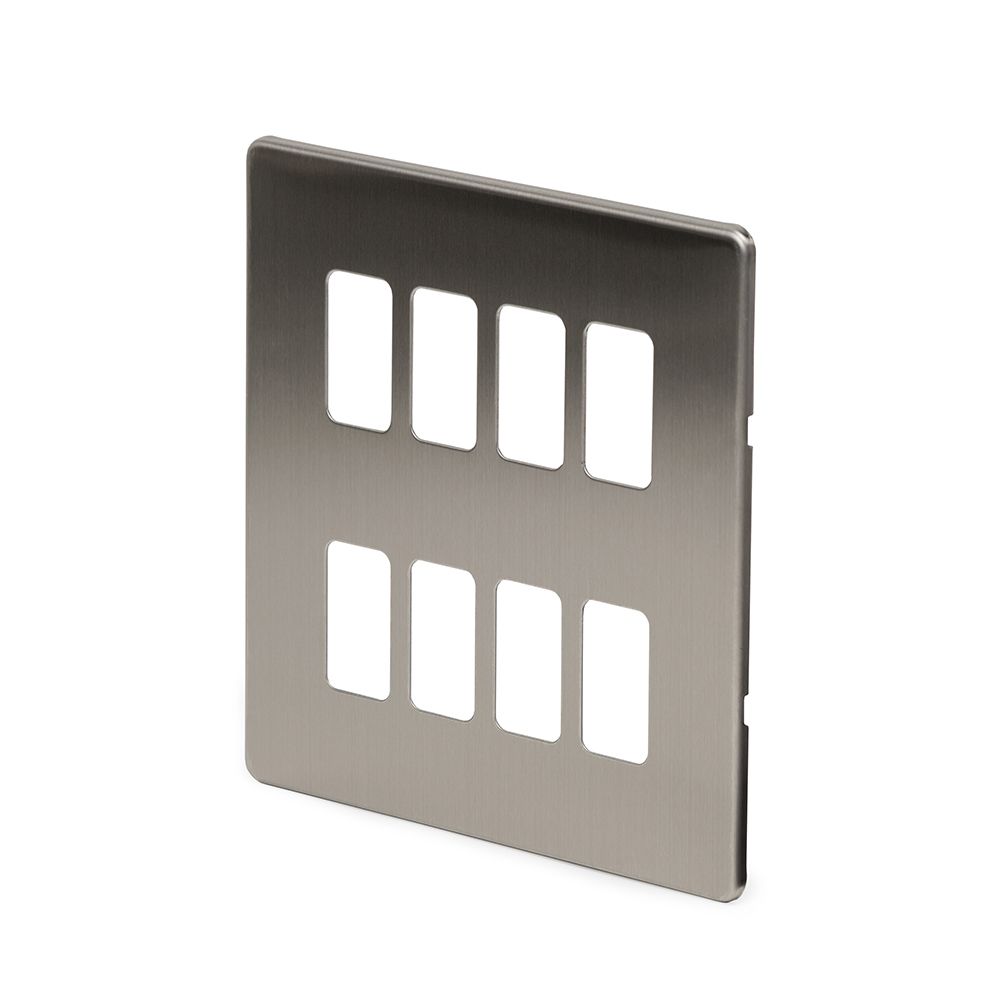 Soho Lighting Brushed Chrome 8 Gang Grid Switch Plate Screwless - Elesi