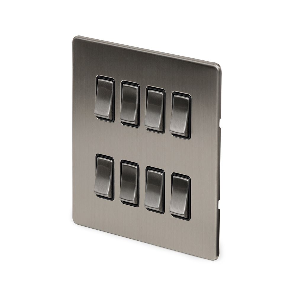Soho Lighting Brushed Chrome 8 Gang Grid Switch Plate Screwless - Elesi