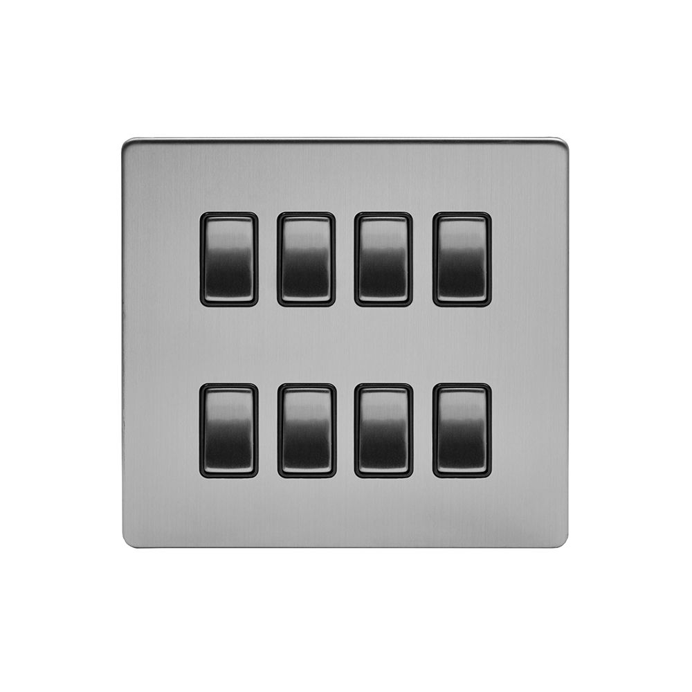 Soho Lighting Brushed Chrome 8 Gang Grid Switch Plate Screwless - Elesi
