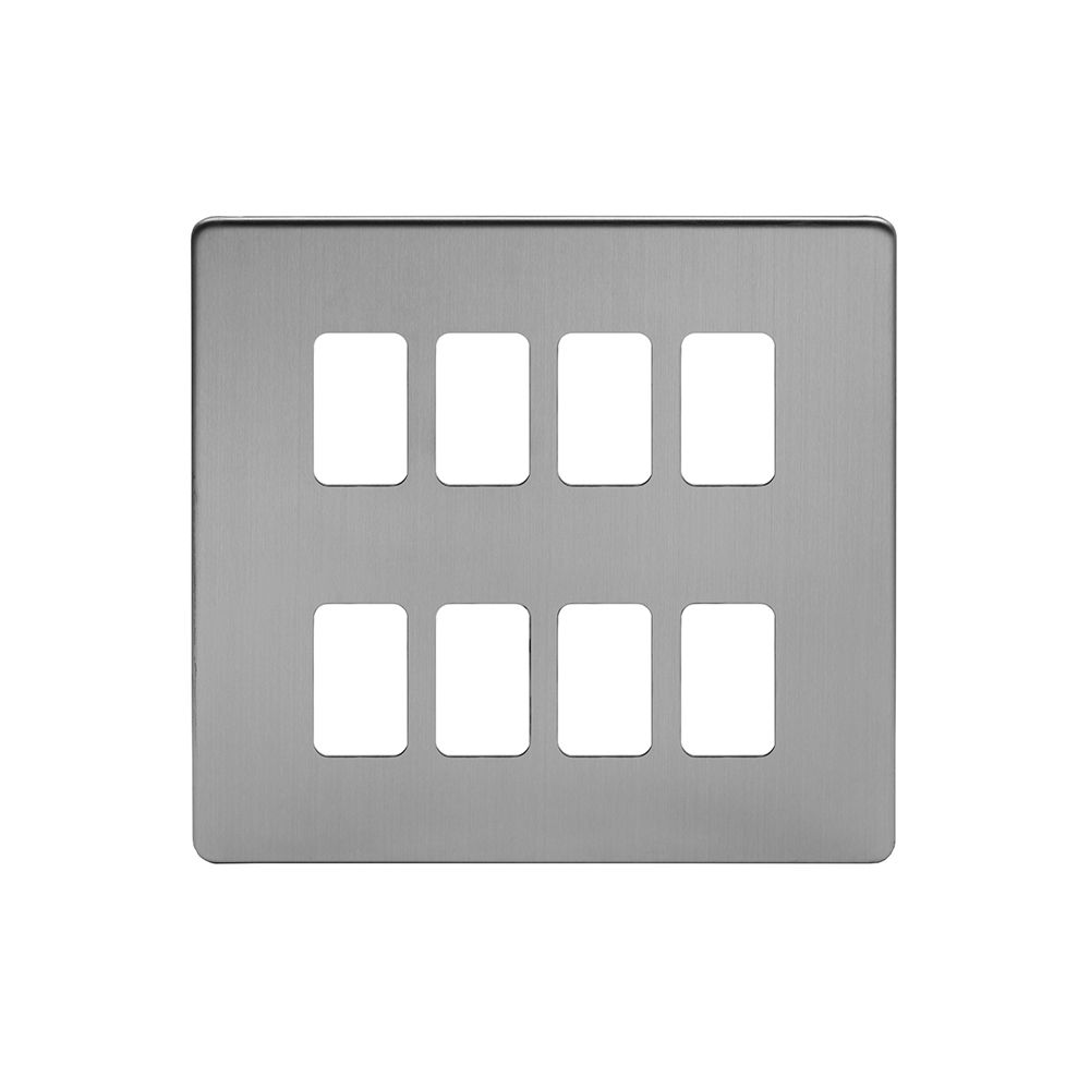 Soho Lighting Brushed Chrome 8 Gang Grid Switch Plate Screwless - Elesi