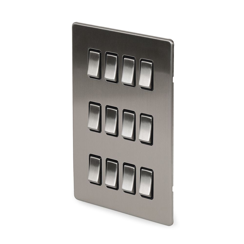 12 Gang Switch Plate | Soho Lighting Brushed Chrome 12 Gang Grid Plate ...