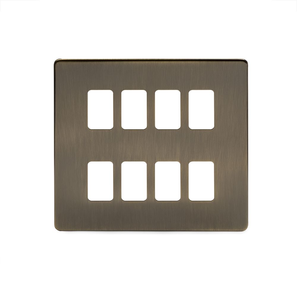 Soho Lighting Antique Brass 8 Gang Grid Switch Plate Screwless - Elesi