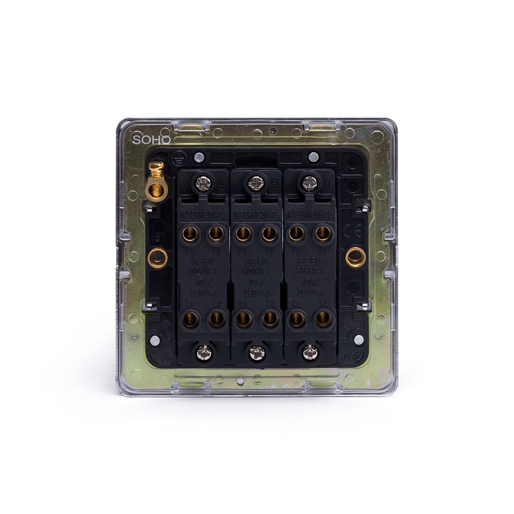 Polished Chrome metal plate, Black Insert, 3 Gang Intermediate switch ...