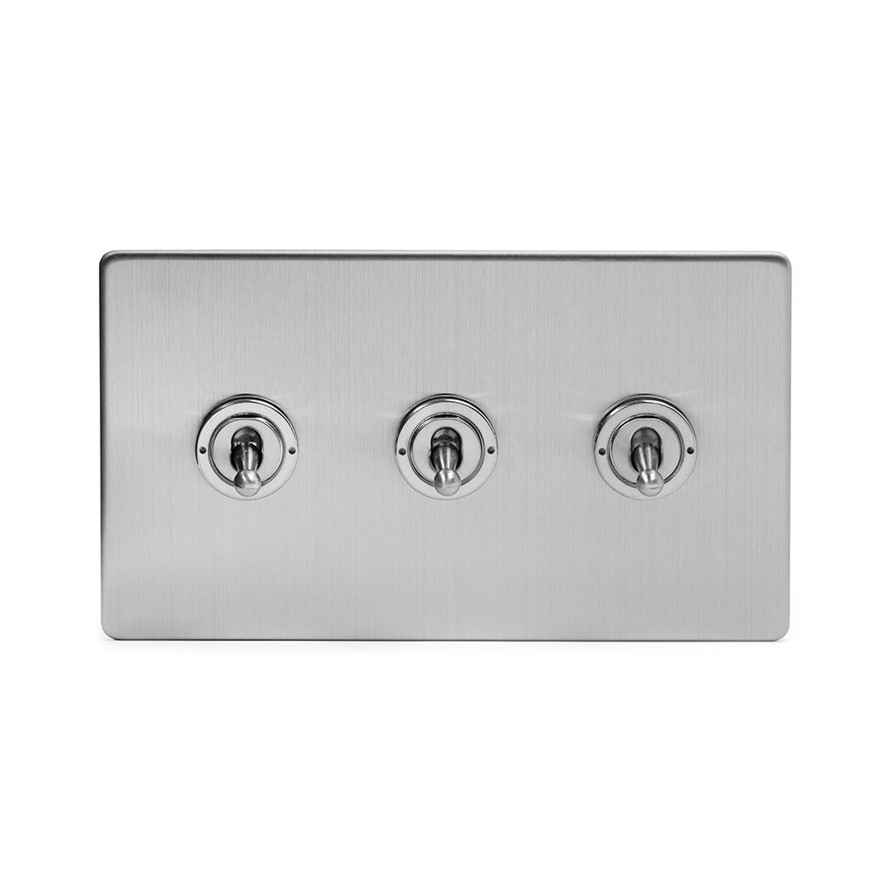 Soho Lighting Brushed Chrome 3 Gang Intermediate Toggle Switch Screwless