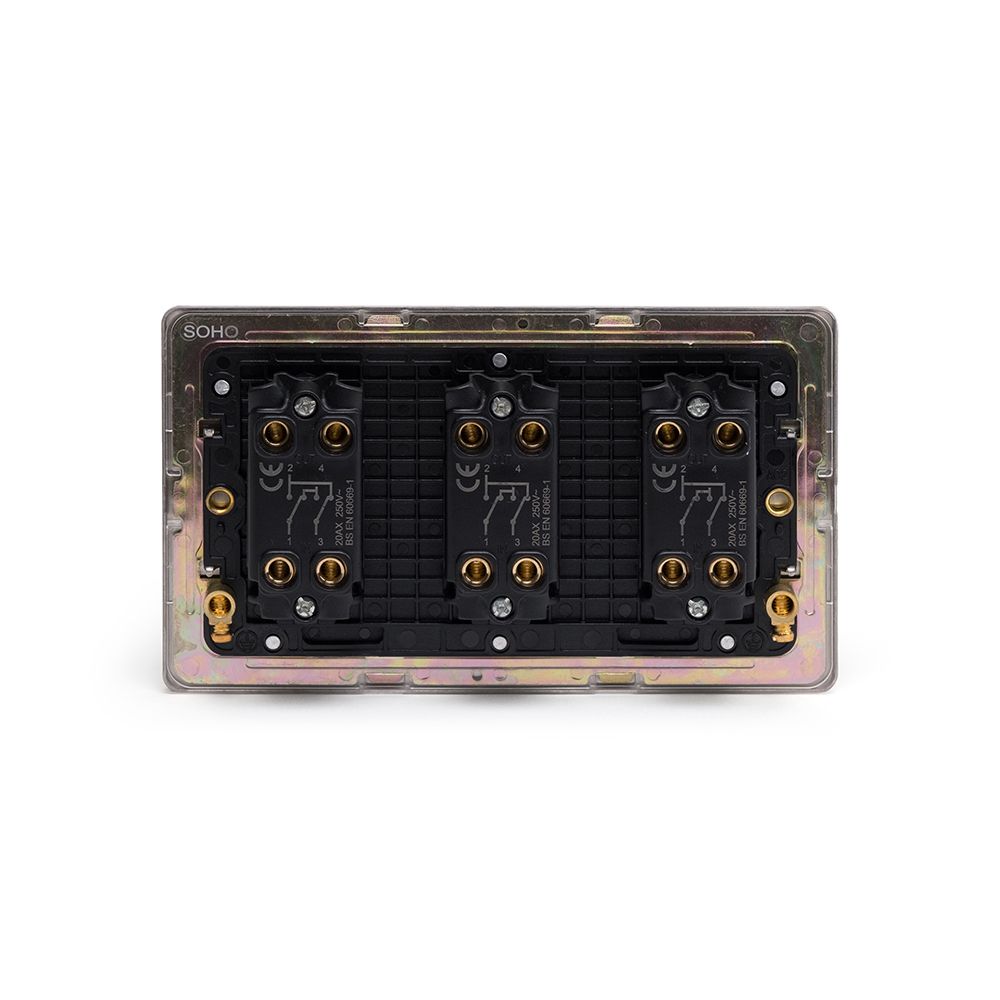 Soho Lighting Brushed Chrome 3 Gang Intermediate Toggle Switch Screwless