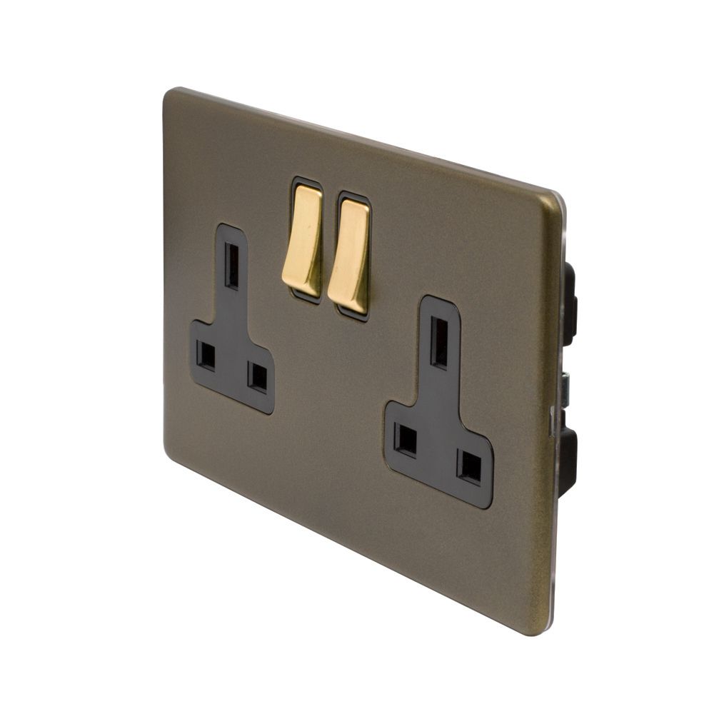 Soho Fusion Bronze & Brushed Brass 13A 2 Gang Switched Socket, DP Black ...