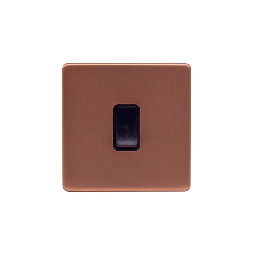 Lieber Brushed Copper 10A 1 Gang 2 Way Switch - Black Insert Screwless ...