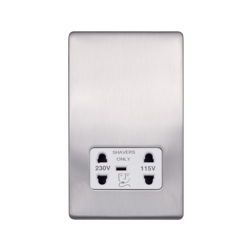 Lieber Brushed Chrome Shaver Socket 230/115V Plate - White Insert ...