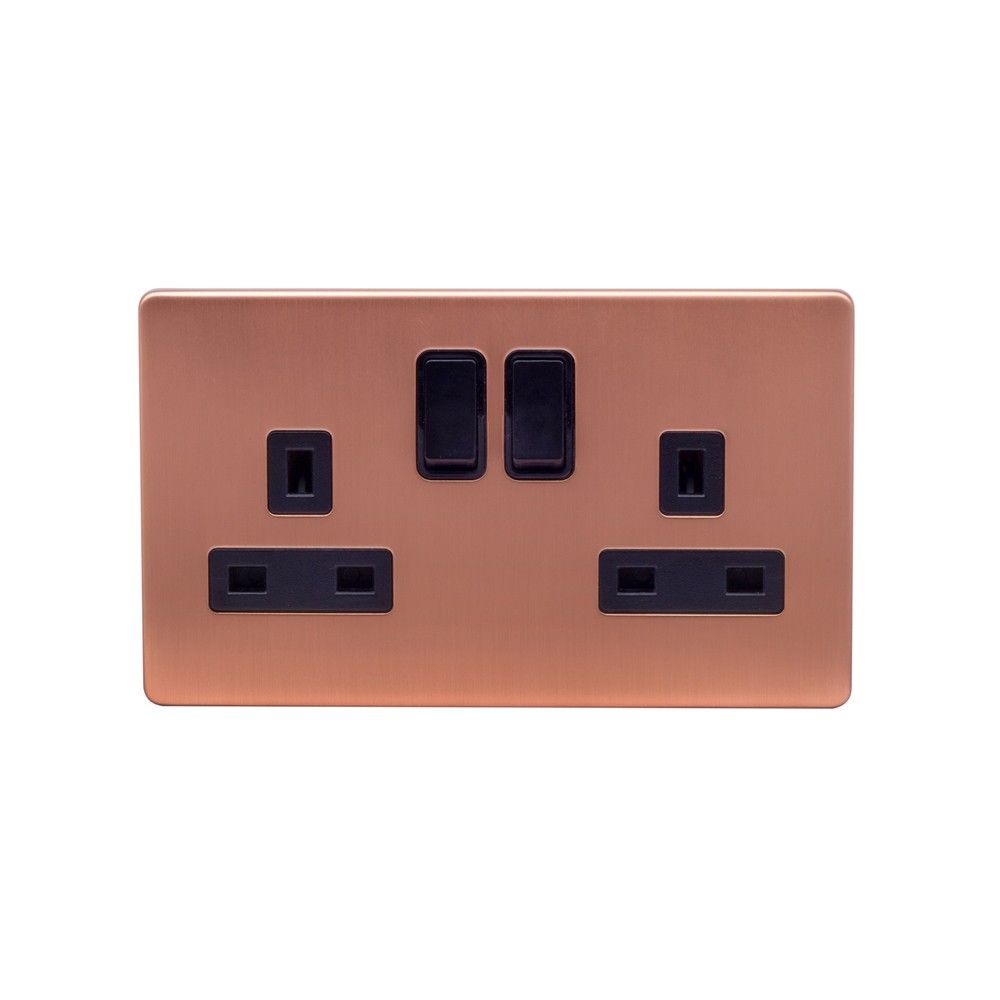 Lieber Brushed Copper 2 Gang Socket Black Inserts | Double Copper ...