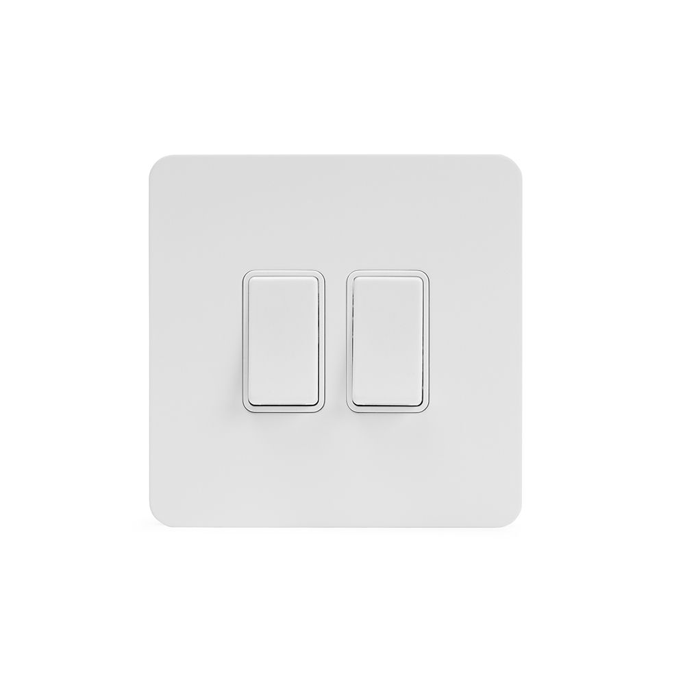 White Metal 2 Gang Light Switch | 10A 2 Way Double Switch - Elesi