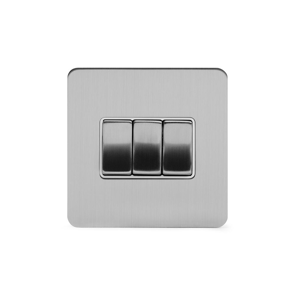 Soho Lighting Brushed Chrome Flat Plate 3 Gang Intermediate Switch Wht ...