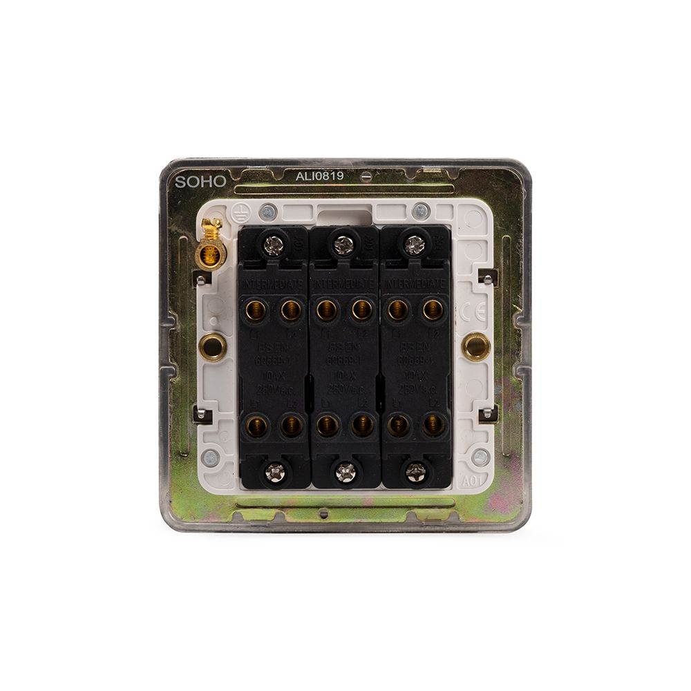 Soho Lighting Brushed Chrome Flat Plate 3 Gang Intermediate Switch Wht ...