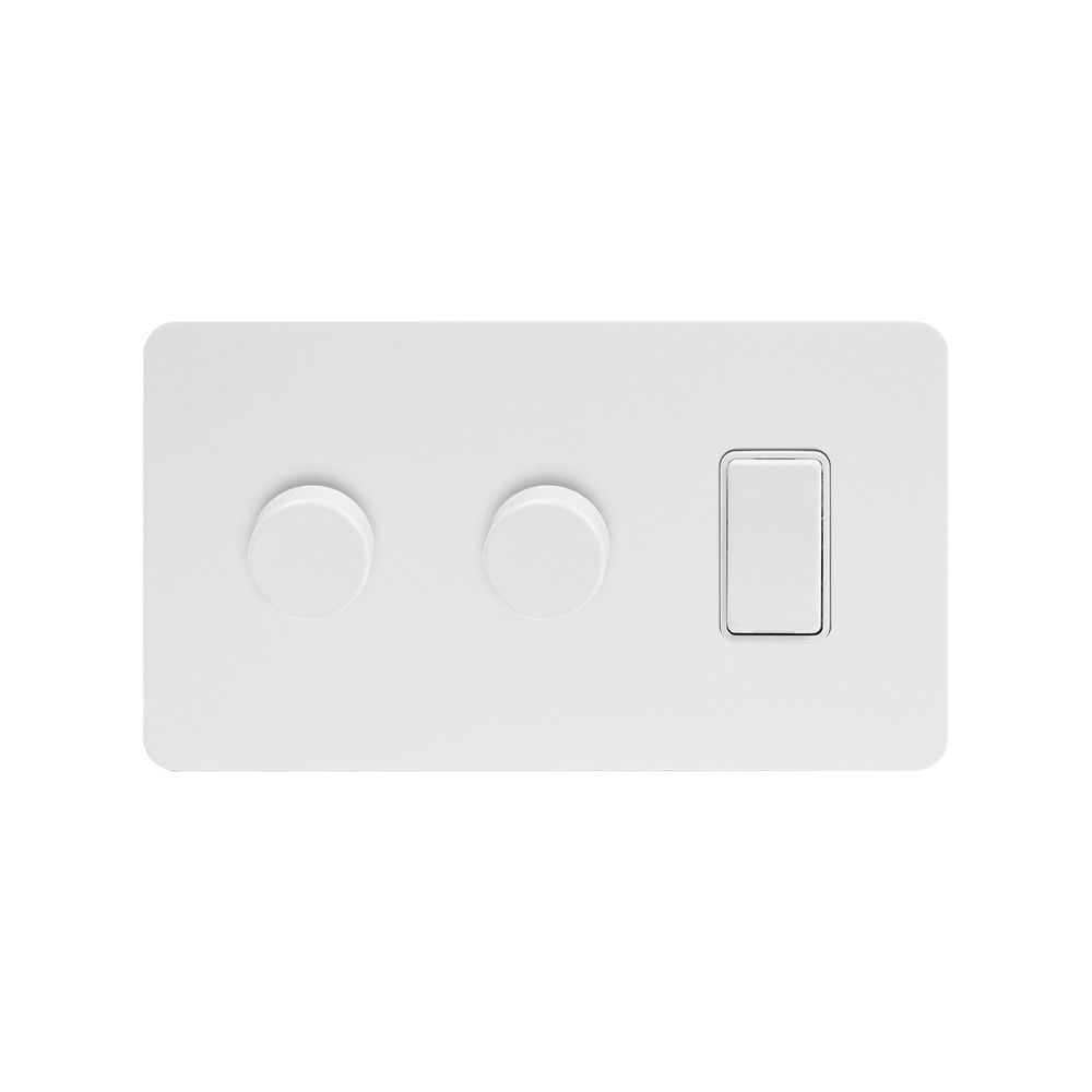 Soho Lighting White Metal Flat Plate 3 Gang Light Switch with 2 Dimmers ...