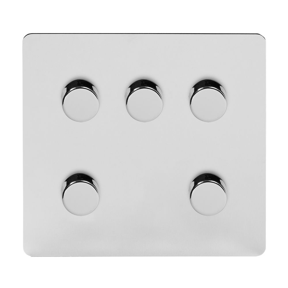 Polished Chrome Flat Plate 5 Gang Dimmer Switch | 5 Gang LED Dimmer - Elesi