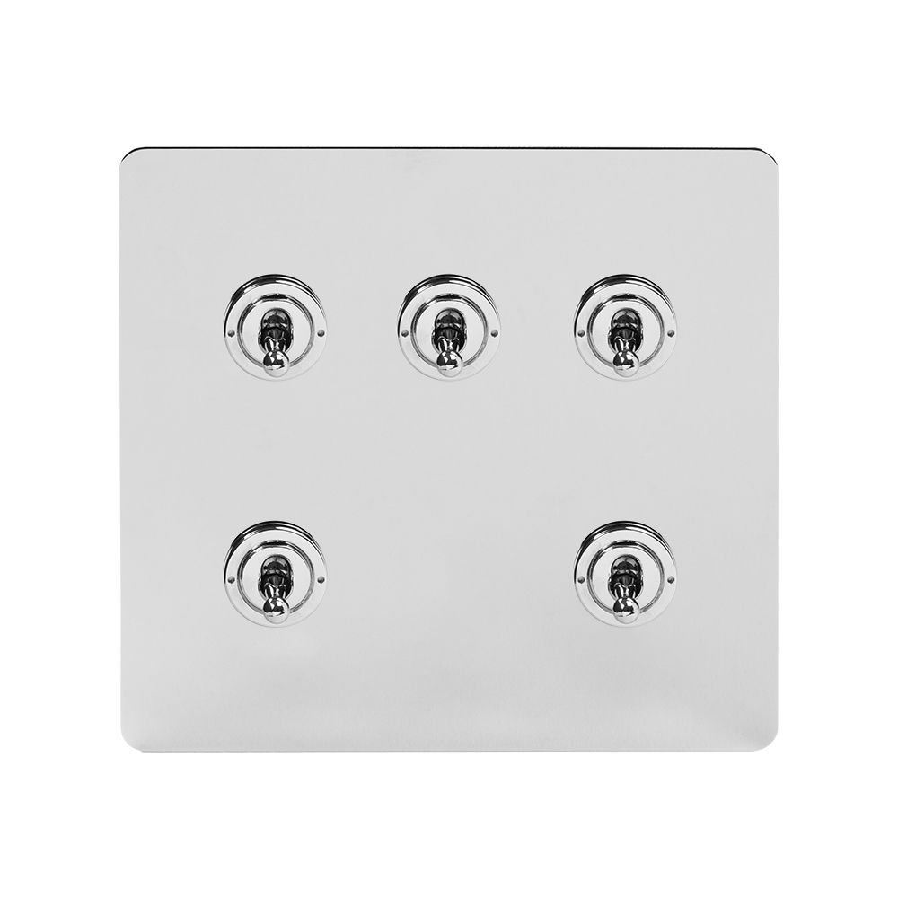Polished Chrome Flat Plate 5 Gang Toggle Switch | 5 Screwless Toggle ...