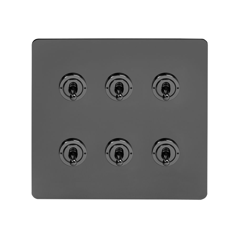 Black Nickel Flat Plate 6 Gang Toggle Switch | 6 Gang Screwless Toggle ...